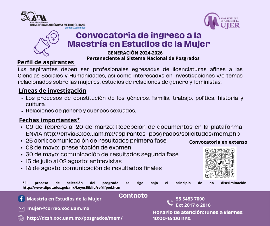 Convocatoria de ingreso a la Maestría – Maestría en Estudios de la Mujer